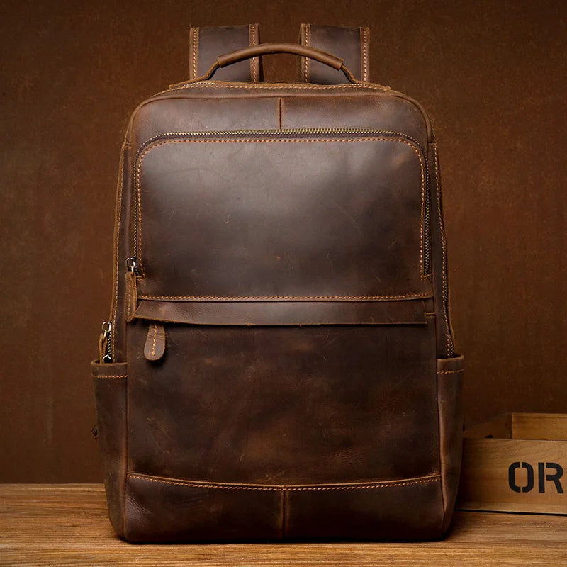 NASVA Genuine Leather Retro Backpack Men’s Travel Backpack Business ...
